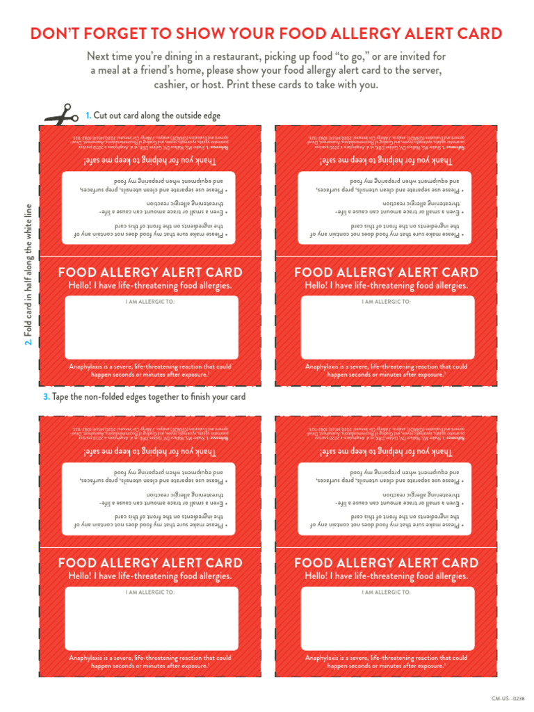 Food Allergy Alert Card Template | PDF