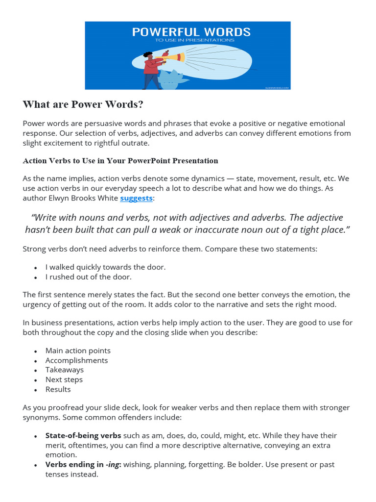 Effective Power Words for Presentations | PDF | Verb | Adverb