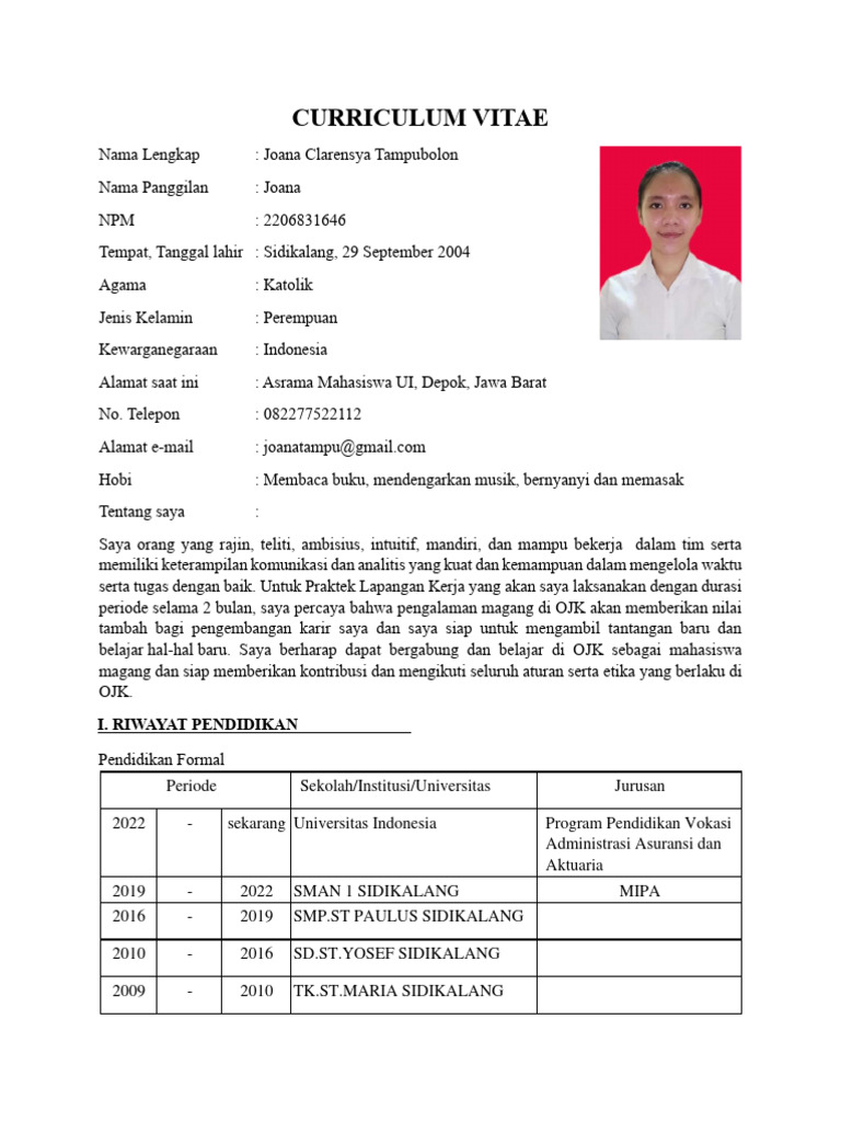 CV PKL Joana | PDF | Ilmu Sosial CV PKL Joana | PDF | Ilmu Sosial