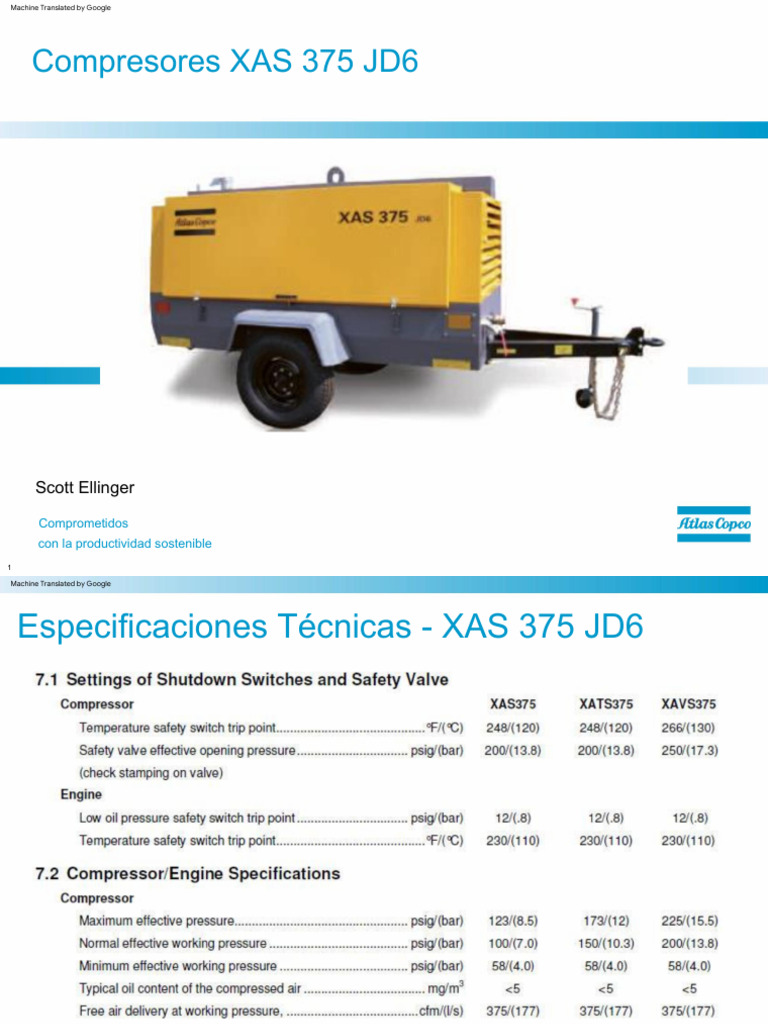 Xas 375 Jd6 Compressors Esp | PDF | Presión | Máquinas