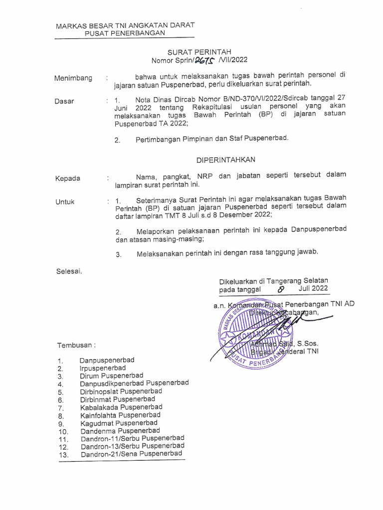 Sprin Jajaran Puspenerbad Juli 2022 | PDF