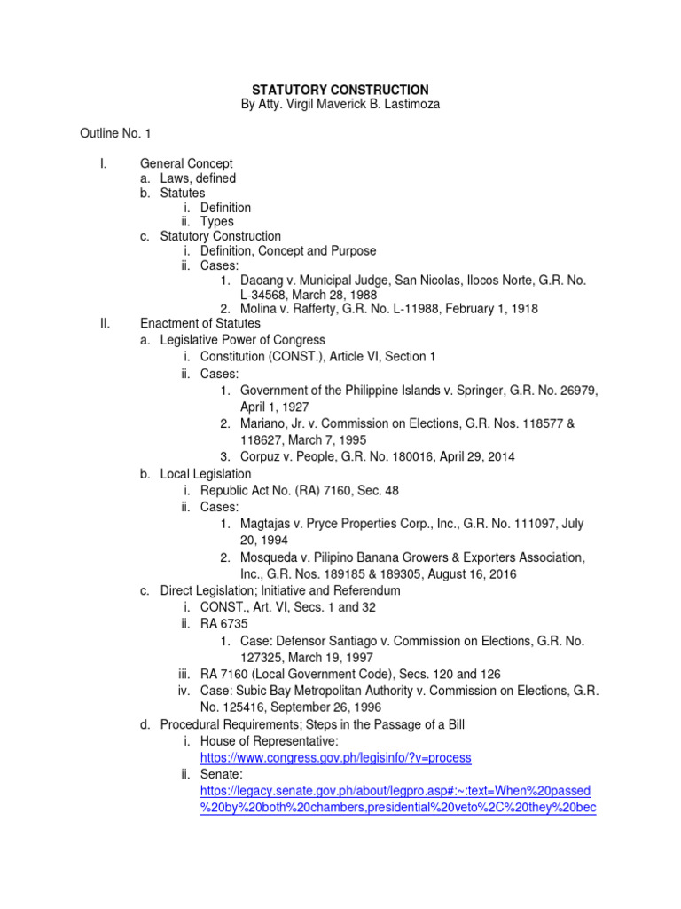 Outline No. 1 - Statutory Construction | PDF | Commission On Elections ...