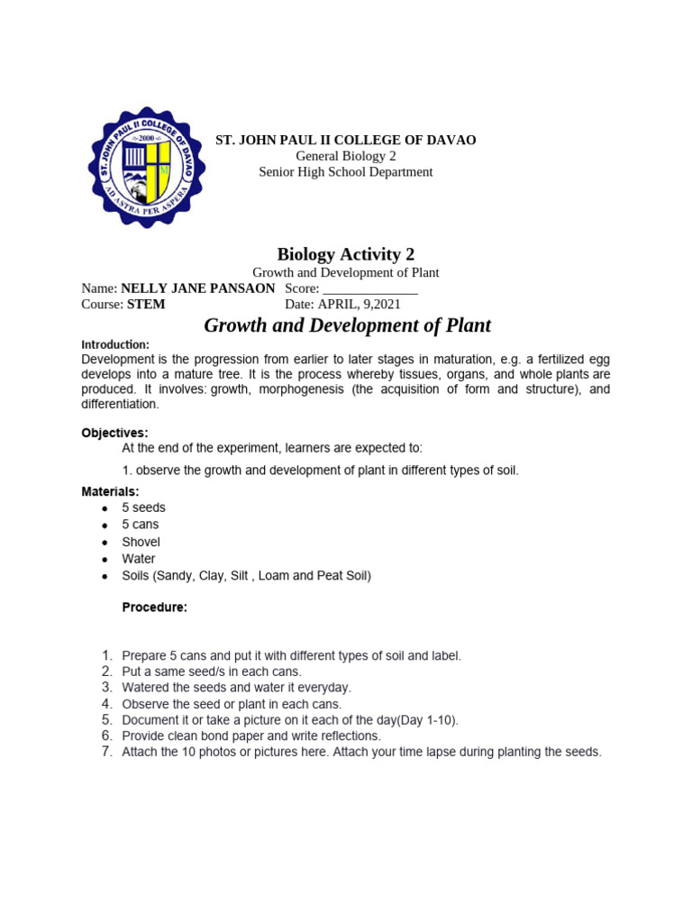 Plant Growth Experiment Analysis | PDF | Developmental Biology | Soil