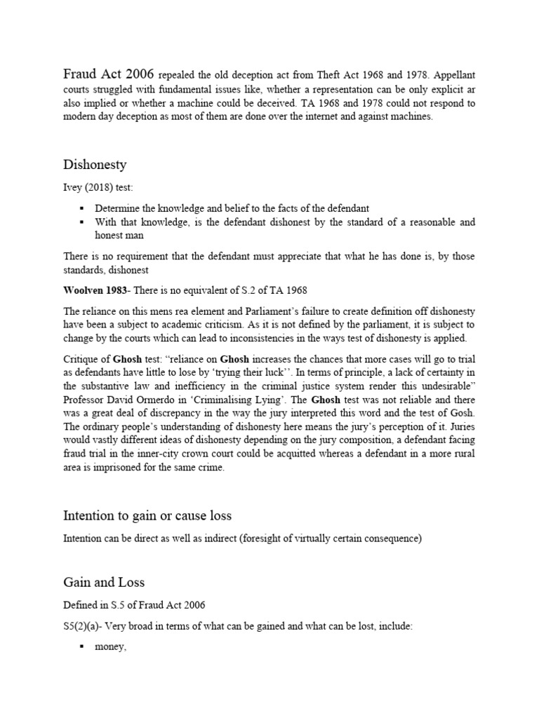 Analysis of the Fraud Act 2006 | PDF | Dishonesty | Ethical Principles