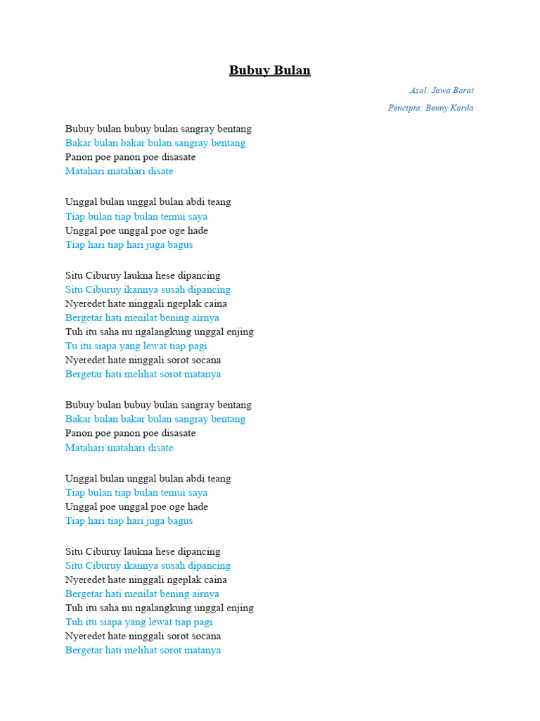 Makna Lagu Bubuy Bulan | PDF