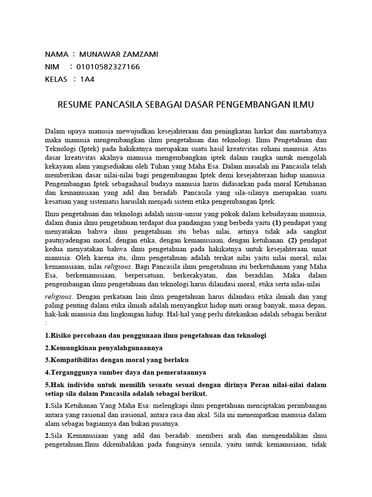 Munawar Zamzami - Resume Pancasila | PDF