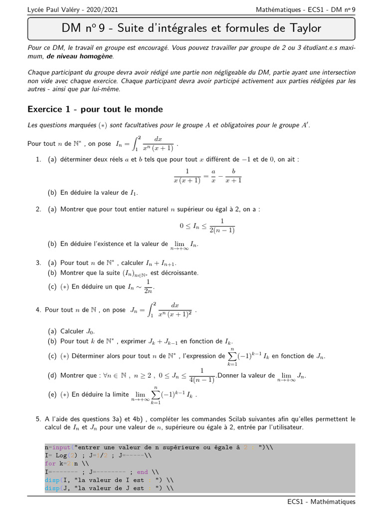 Formules de Taylor et Intégrales | PDF | Algèbre générale | Logique ...