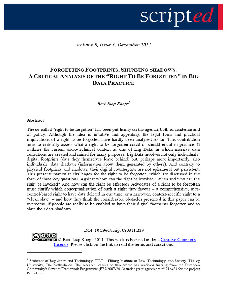 KOOPS - Forgetting Footprints, Shunning Shadows. A Critical Analysis of The Right To Be ...