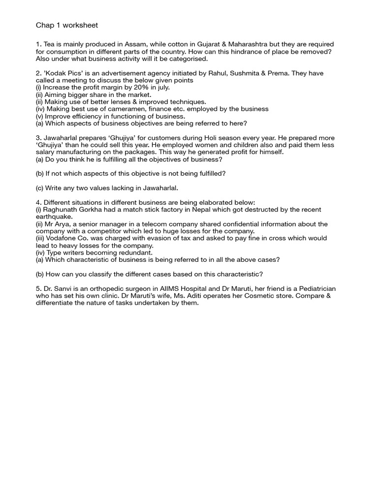 BST Chap 1 Class 11 Revision | PDF | Economies | Business