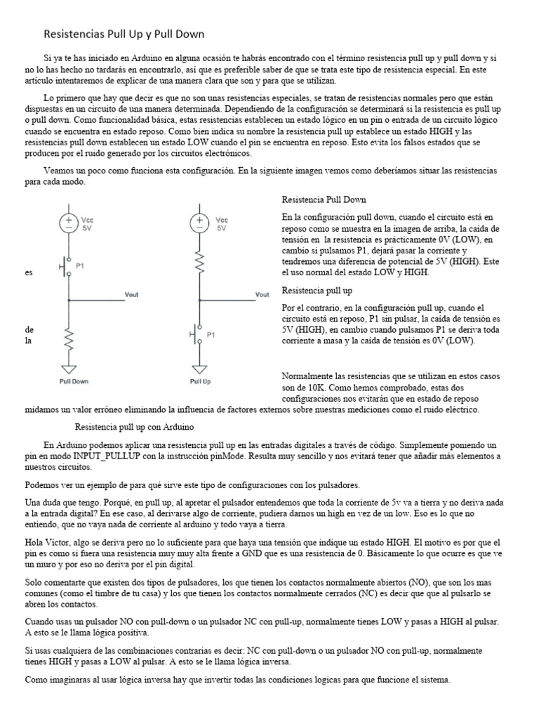 Resistencias Pull Up y Pull Down | PDF | Resistencia Eléctrica y Conductancia | voltaje