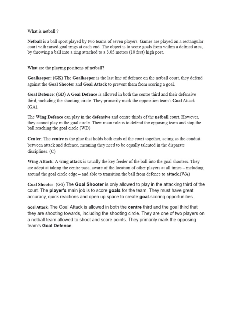 Netball Assignment | PDF