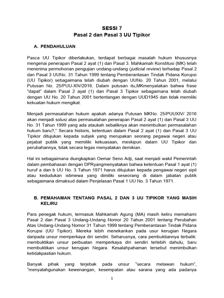 Sessi 7 Pasal 2 Dan Pasal 3 Uu Tipikor | PDF