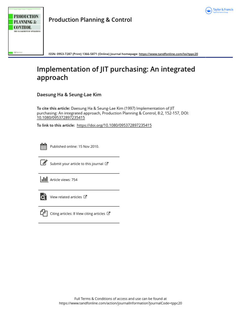 Implementation of JIT purchasing An integrated approach | PDF | Lean ...