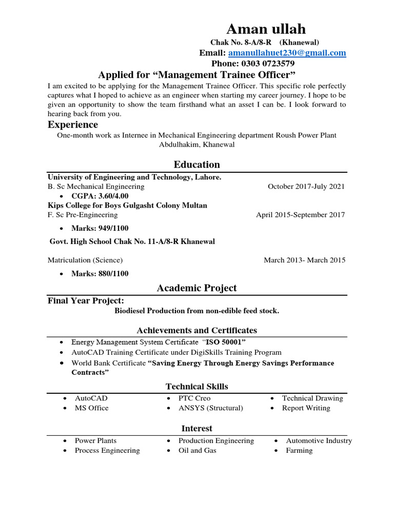 Amanullah MTO (Mechanical) | PDF