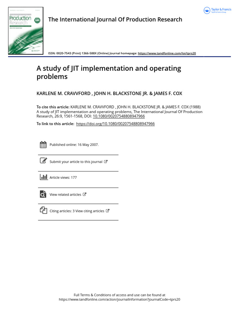 A study of JIT implementation and operating problems | PDF | Lean Manufacturing | Inventory