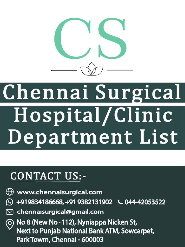 Chennai Surgical Hospital & Clinic Department List | Download Free PDF | Syringe | Surgical Suture