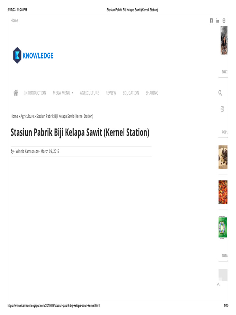 Stasiun Pabrik Biji Kelapa Sawit (Kernel Station) | PDF