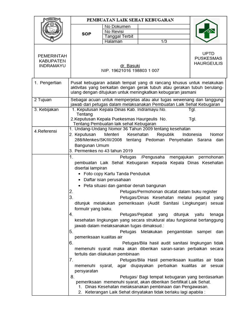 Sop Pembuatan Laik Sehat Kebugaran | PDF