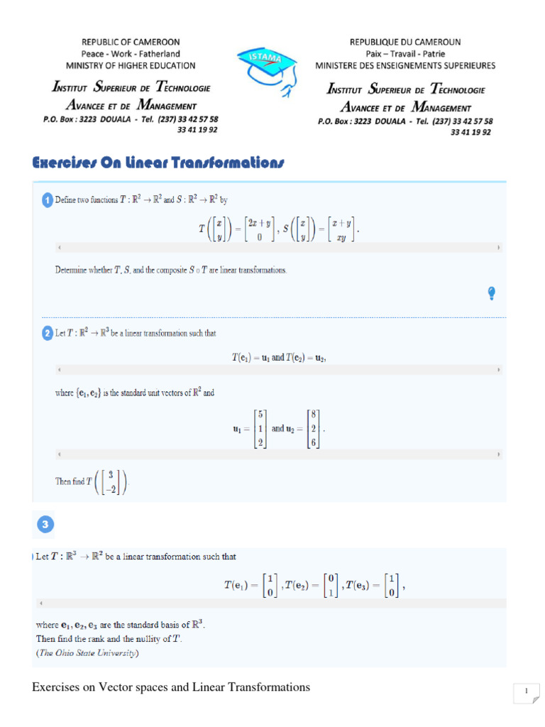 Linear Transformations Exercises | PDF