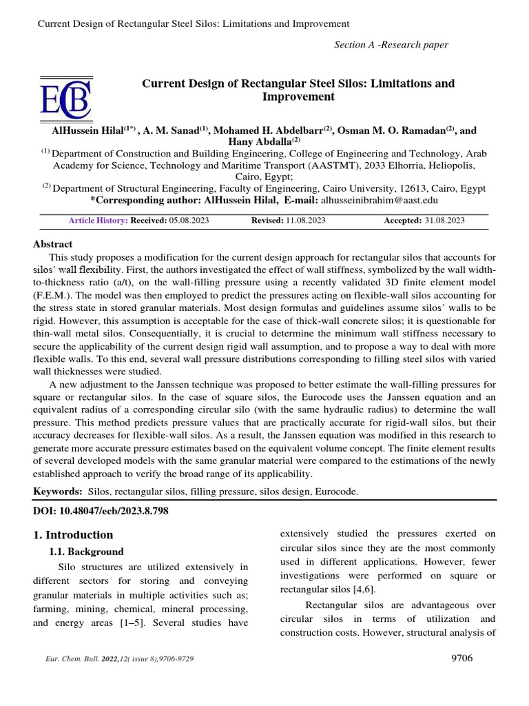 Current Design of Rectangular Steel Silos: Limitations and Improvement - Ecp | PDF