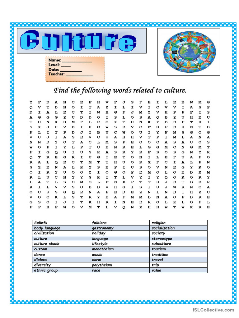 Wordsearch - Culture | PDF | Cultural Anthropology