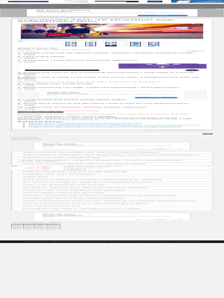 Impulsivity Test 10 Question Self-Assessment Qui | PDF | Narcissism ...