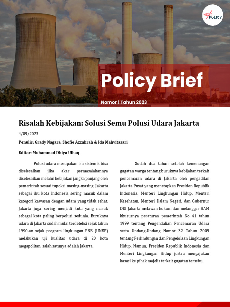 Policy Brief Solusi Semu Polusi Udara Jakarta | PDF