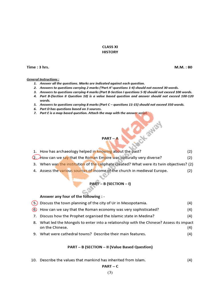 Class XI History Exam Guidelines | PDF