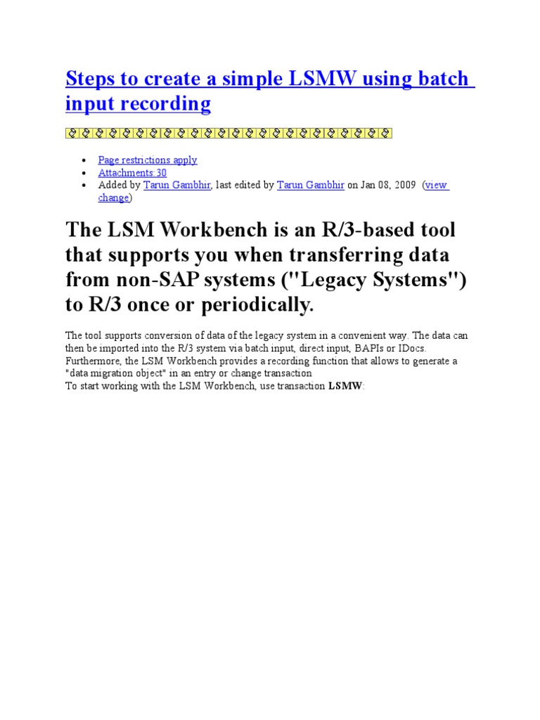 Steps To Create A Simple Lsmw Using Batch Input Recording Pdf File