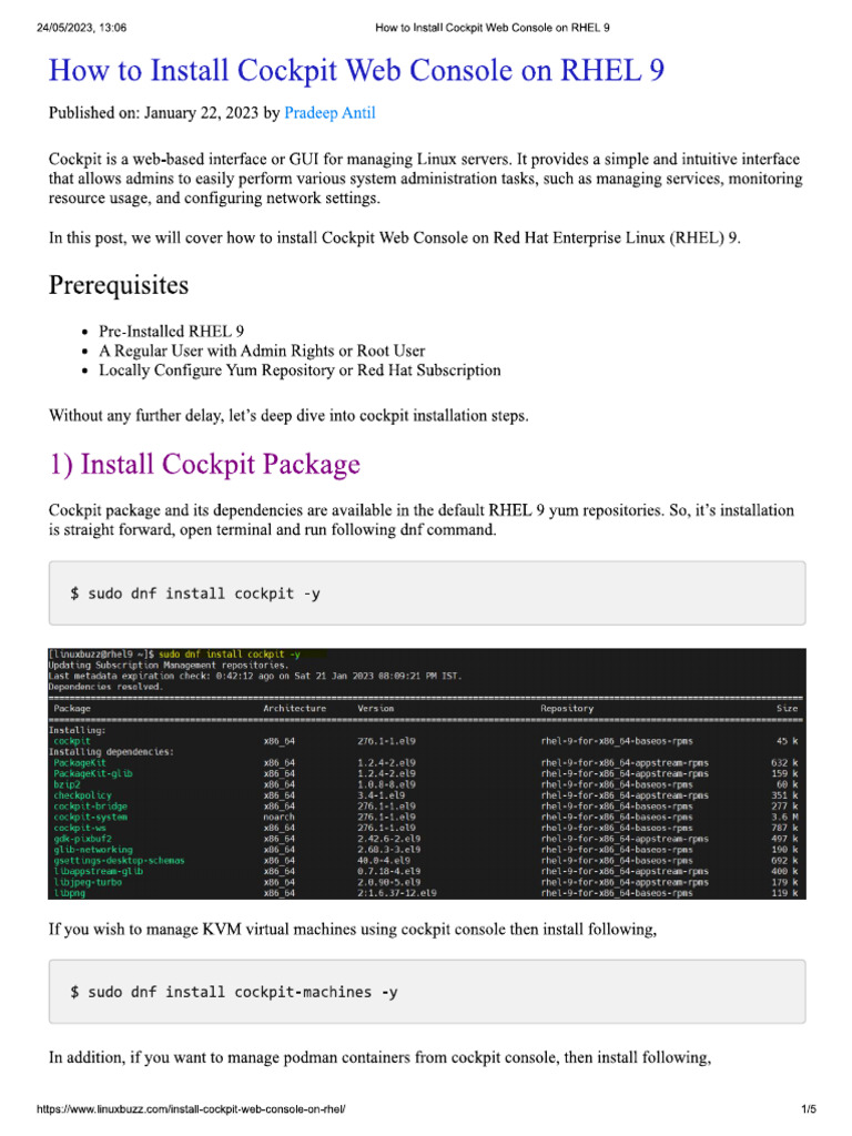 How To Install Cockpit Web Console On RHEL 9 | PDF How To Install Cockpit Web Console On RHEL 9 | PDF