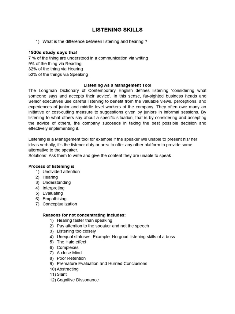 Listening Skills | PDF | Communication | Attention