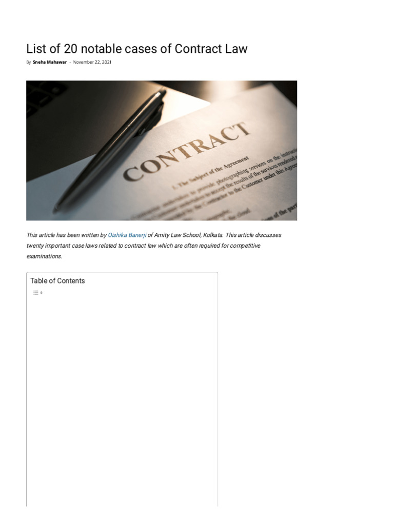List of 20 Notable Cases of Contract Law - Ipleaders | PDF | Negligence ...