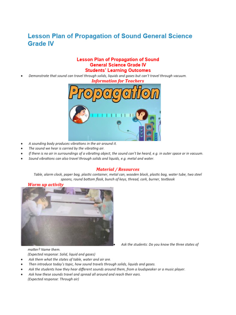 Lesson Plan of Propagation of Sound General Science Grade IV | PDF ...