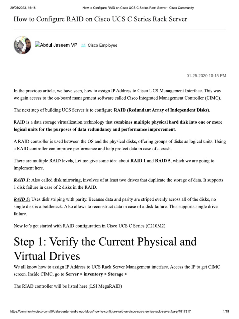 How To Configure RAID On Cisco UCS C Series Rack Server - Cisco Community | PDF