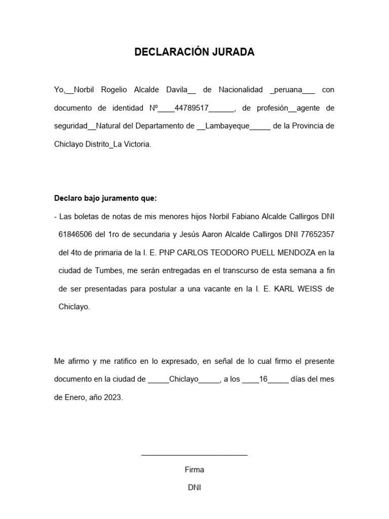Declaracion Jurada Boletas. | PDF