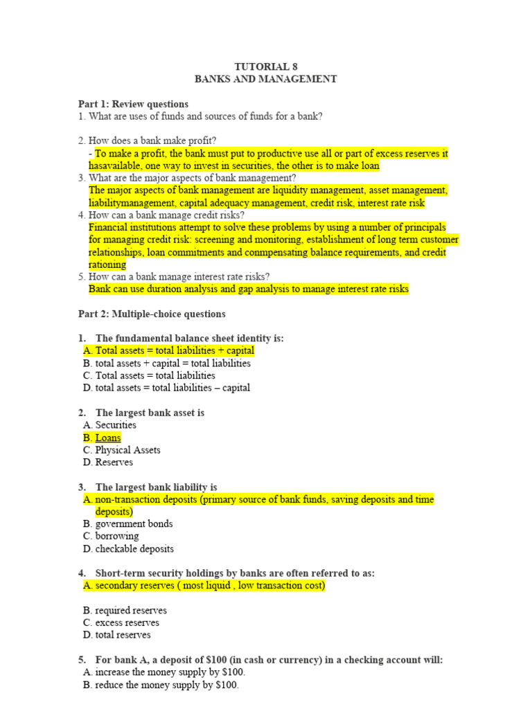 Tutorial 8 Questions | PDF