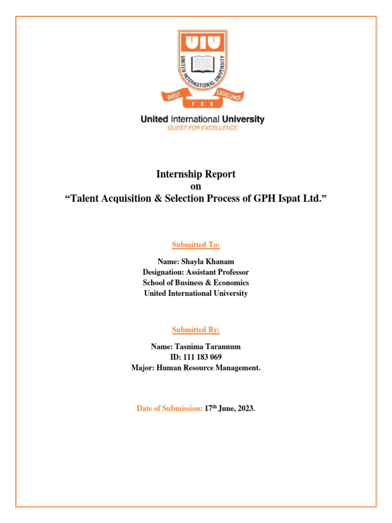 GPH Ispat Internship Report - Tasnima Tarannum (111183069) | PDF ...