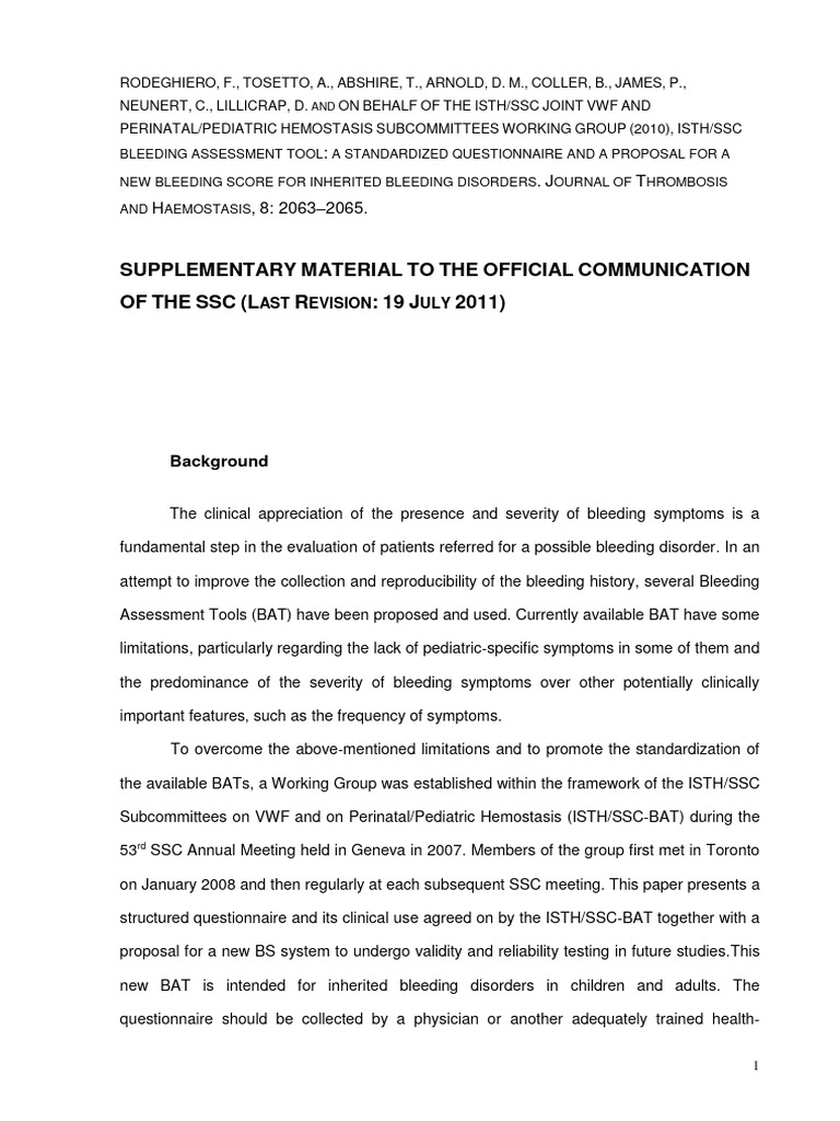 Isth-Ssc Bleeding Assessment | PDF