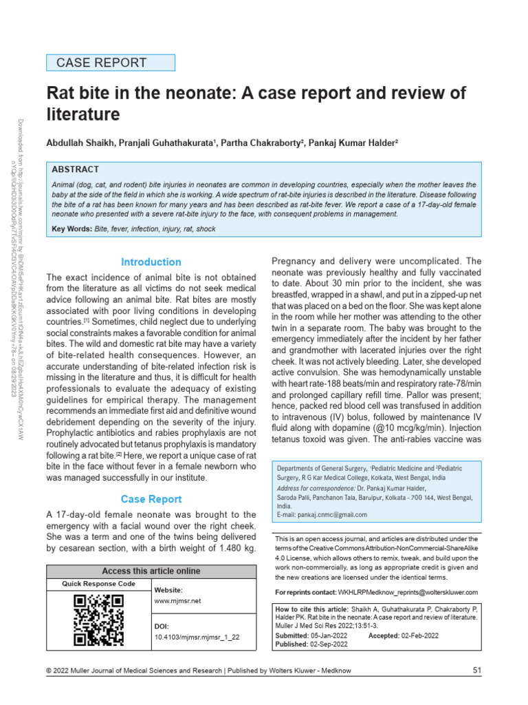 Rat Bite in The Neonate A Case Report and Review.11 | PDF | Preventive ...