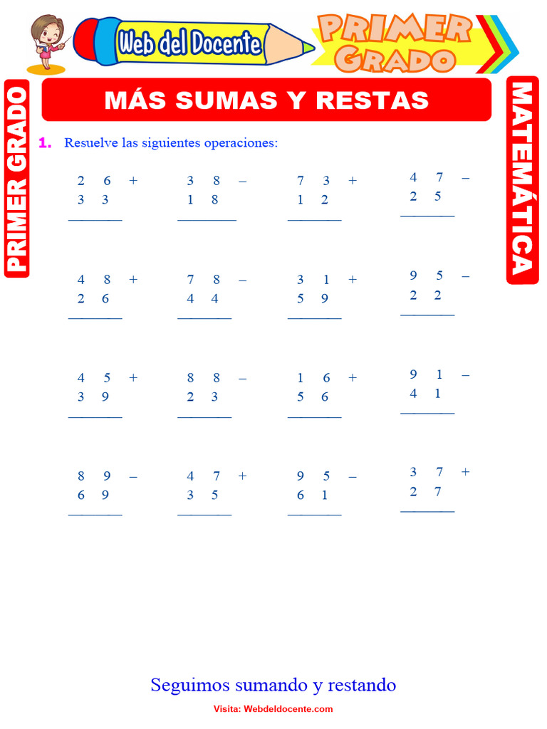 Ejercicios de Sumas y Restas para Primer Grado de Primaria | PDF