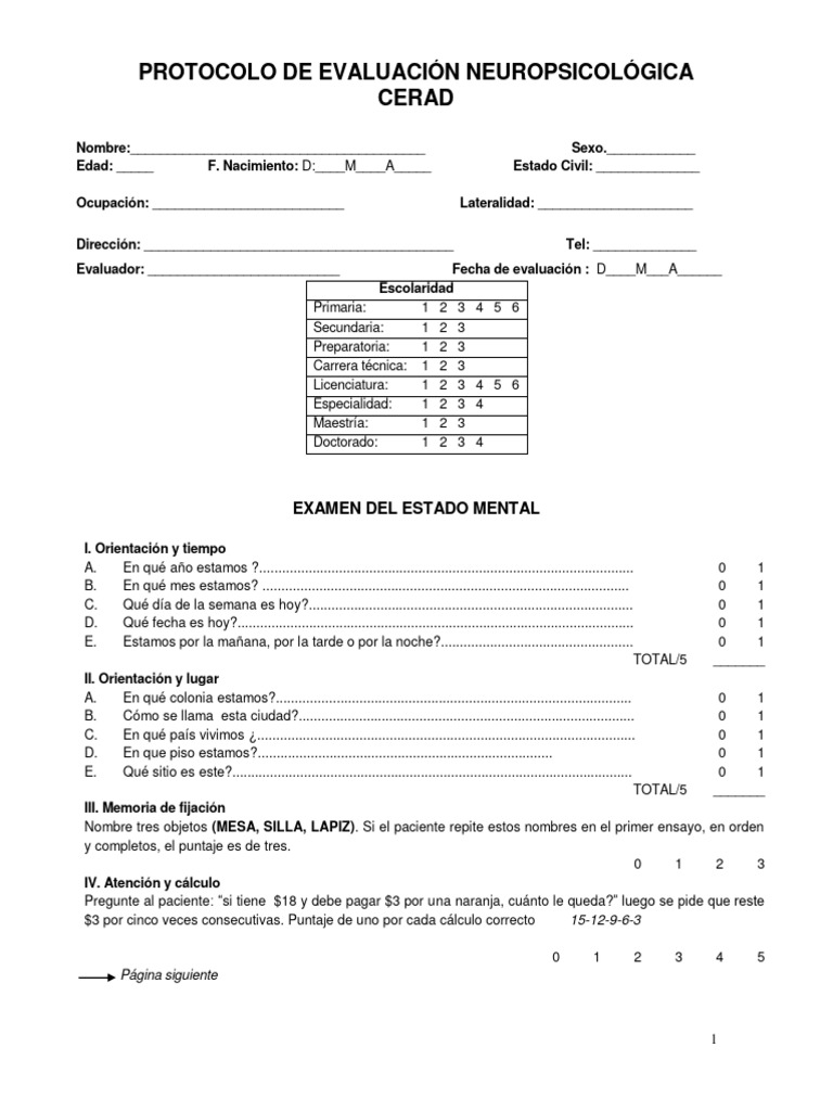 Protocolo CERAD | PDF | Memoria