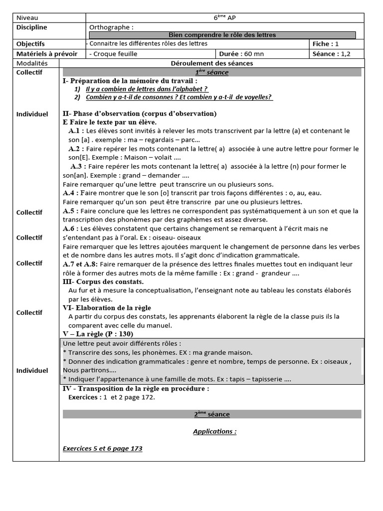 Rôle des lettres en orthographe CM2 | PDF | Orthographie | Linguistique