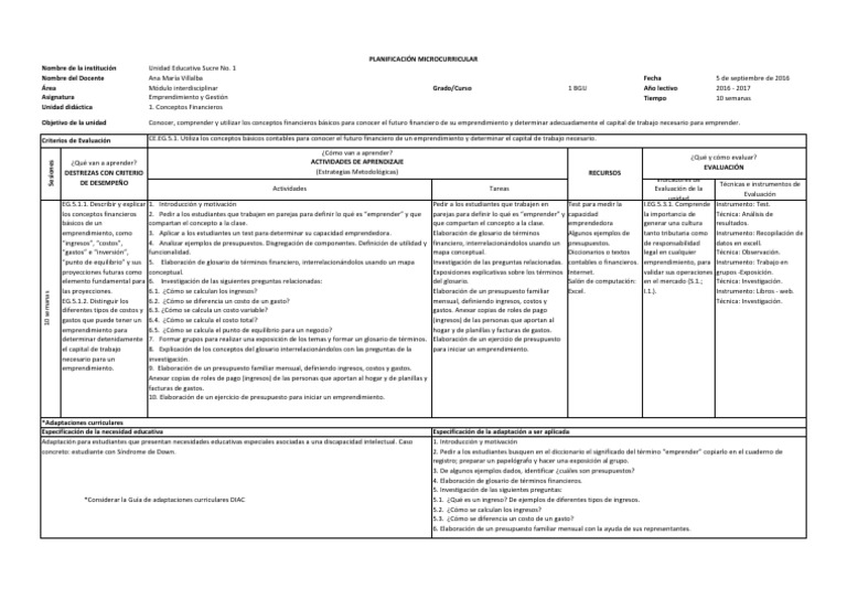 Ejemplo Planificacion Microcurricular - 1 | PDF | Presupuesto | Evaluación