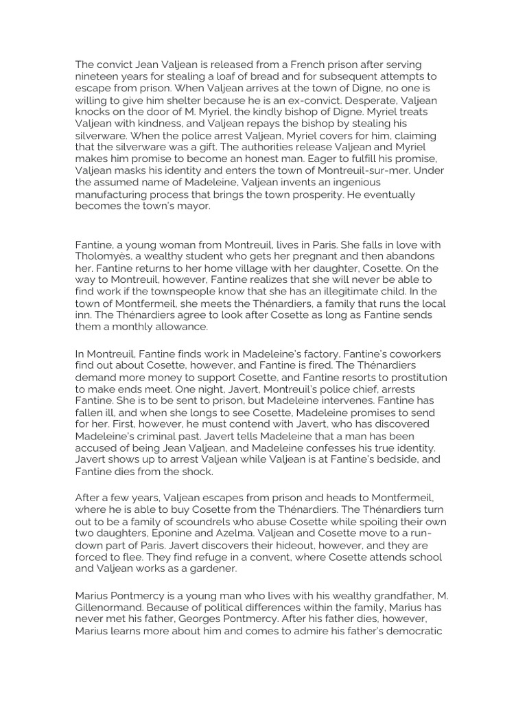 Les Miserables Summary | PDF | Cosette | Marius Pontmercy