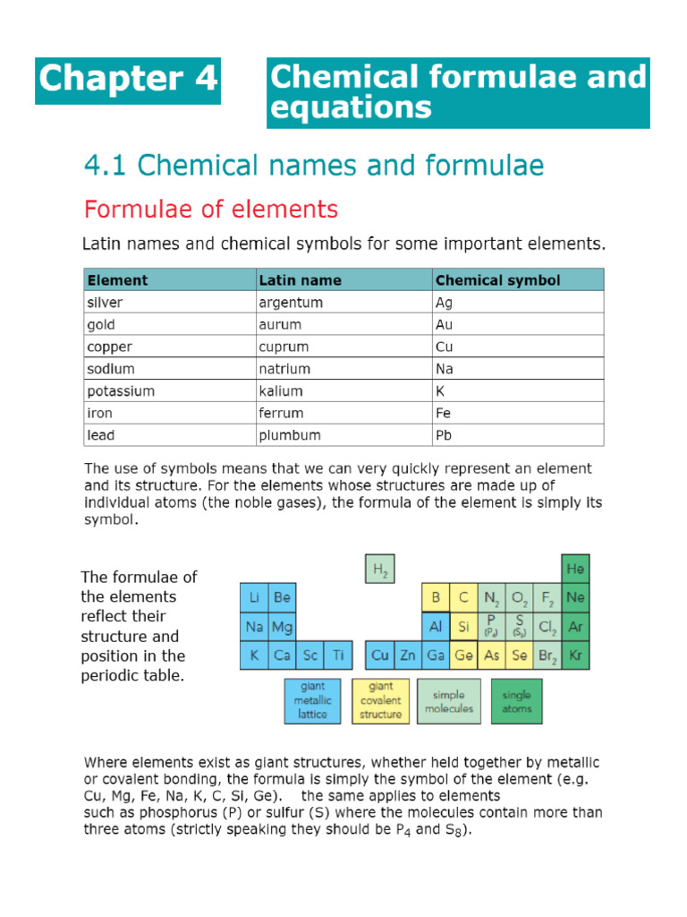 IGCSE Chemistry Formulae Overview | PDF | Teaching Methods & Materials ...