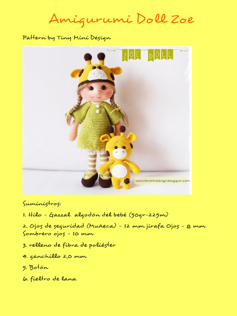 Amigurumi Doll Zoe: Pattern by Tiny Mini Design | PDF | Textiles | Tejer