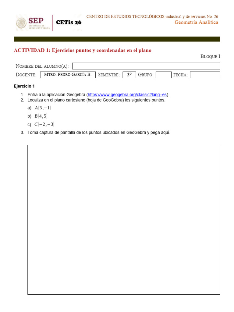 ACTIVIDAD 1: Ejercicios Puntos y Coordenadas en El Plano: B I N : D: S ...