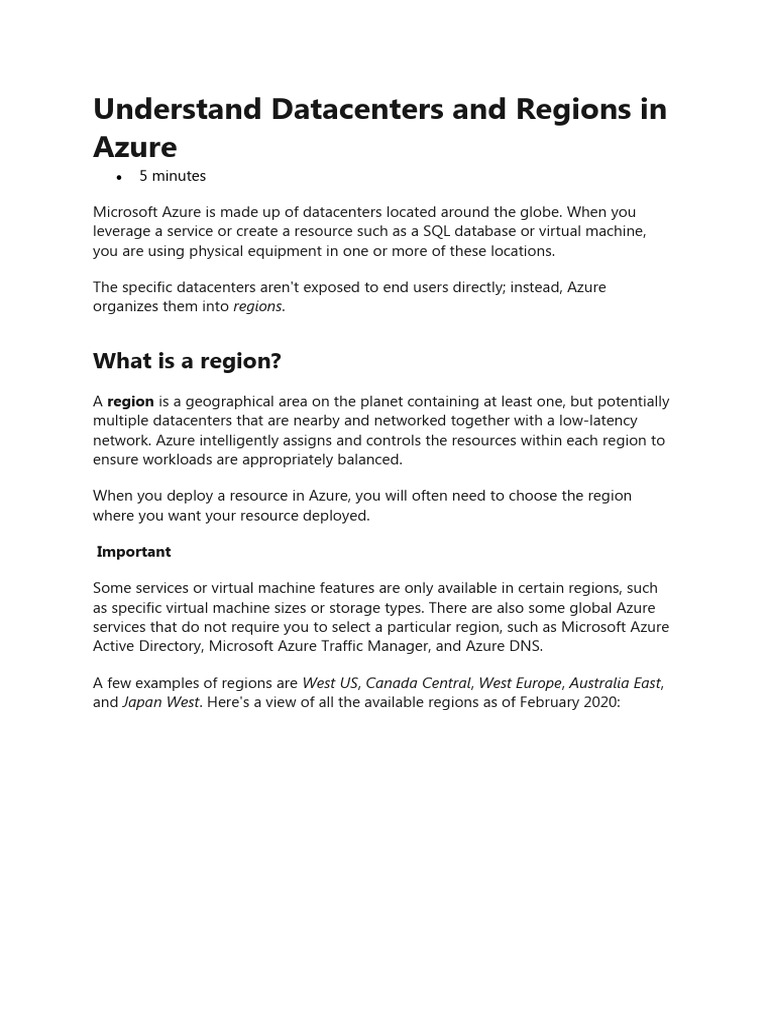 Understand Datacenters and Regions in Azure | PDF | Microsoft Azure ...