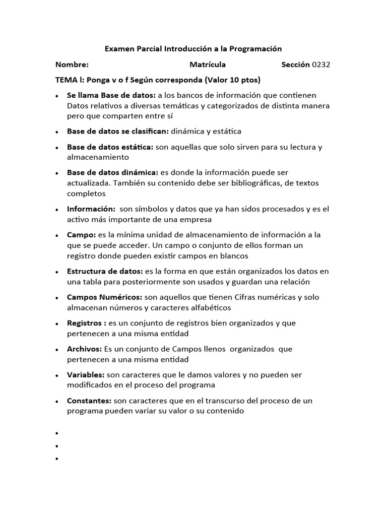 Examen Parcial de Programación 0232 | PDF
