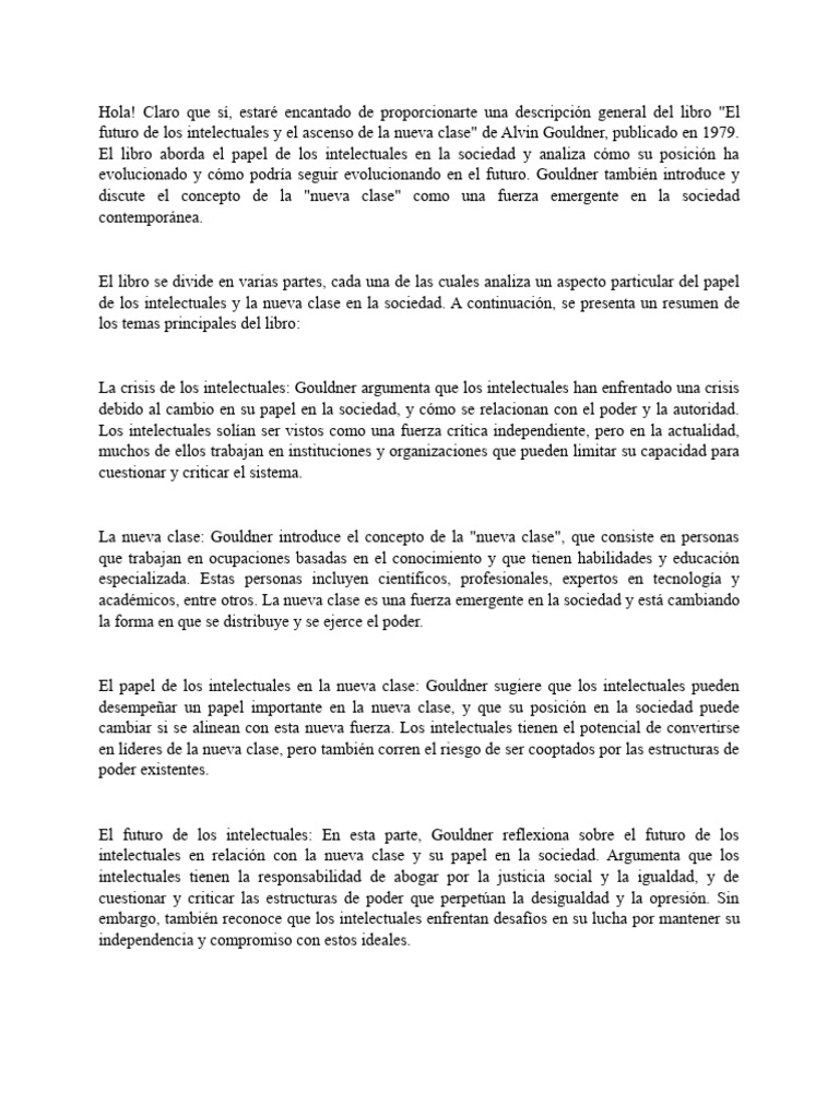 Gouldner, El Futuro de Los Intelectuales y El Ascenso de La Nueva Clase ...
